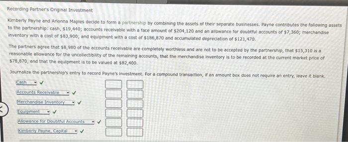 Solved Recording Partner's Original Investment Kimberly | Chegg.com