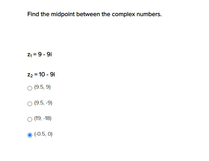 Solved Find the midpoint between the complex | Chegg.com