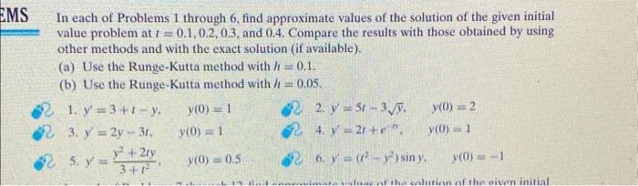 Solved In each of Problems 1 through 6 , find approximate | Chegg.com