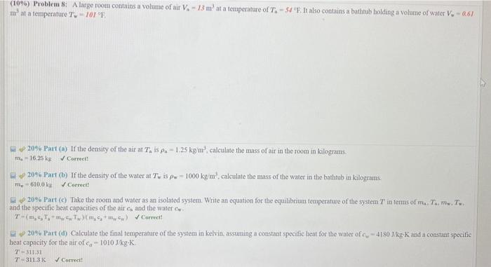 Solved (10\%) Problem 8: A latge rooum contains a volame of | Chegg.com