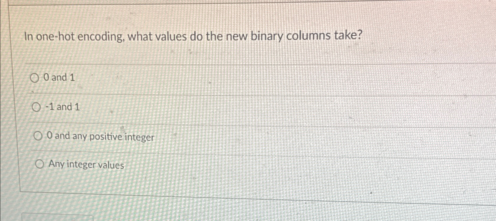 Solved In one-hot encoding, what values do the new binary | Chegg.com
