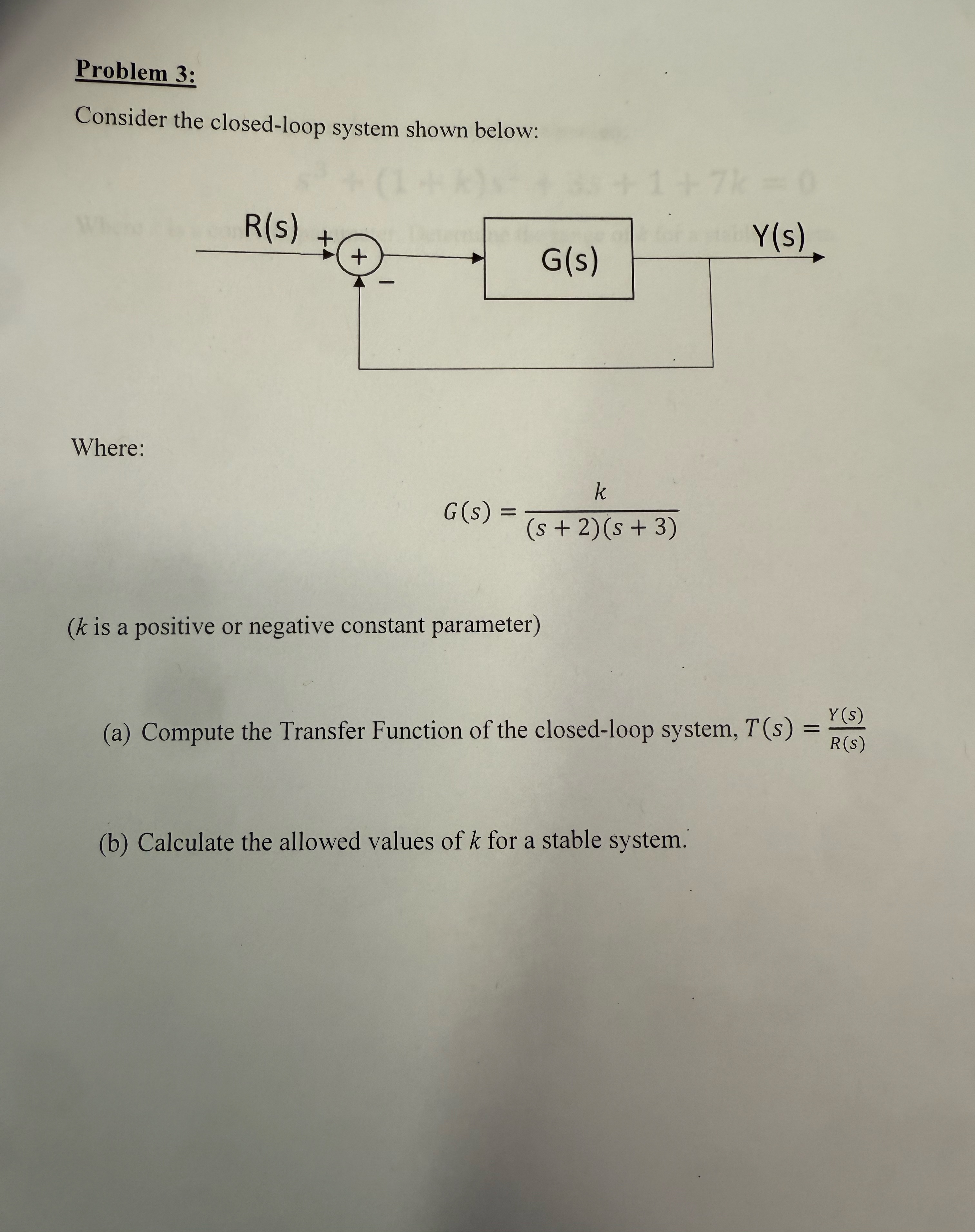 Solved Problem 3:Consider the closed-loop system shown | Chegg.com
