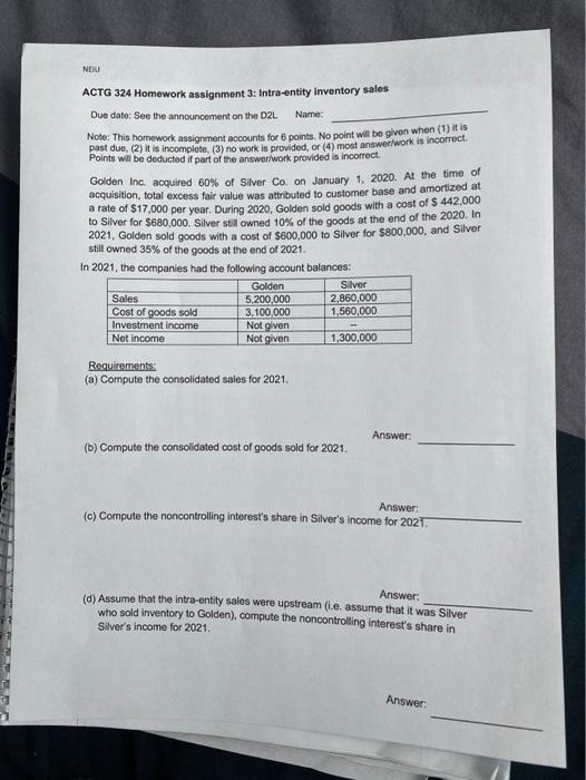 Solved NEU ACTG 324 Homework assignment 3: Intra-entity | Chegg.com