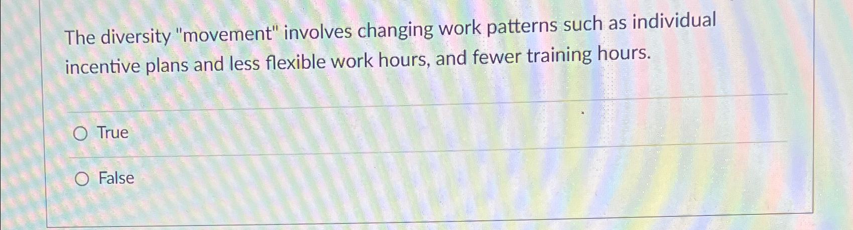 Solved The diversity "movement" involves changing work | Chegg.com