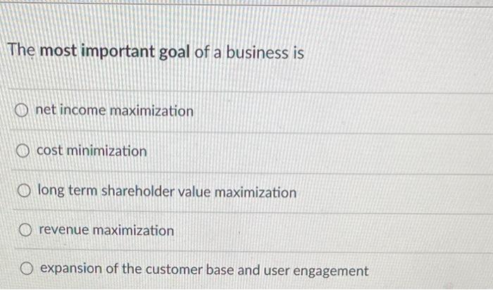 Solved The most important goal of a business is net income | Chegg.com