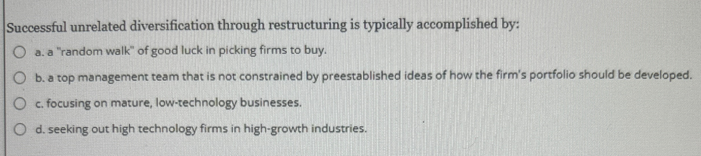 Solved Successful unrelated diversification through | Chegg.com