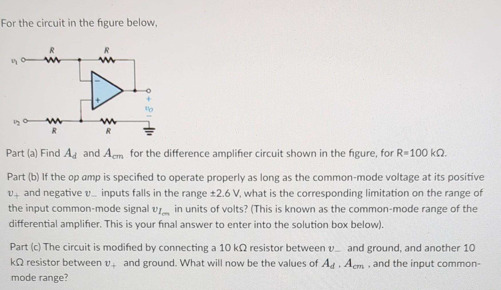 Solved For the circuit in the figure below, Part (a) Find Ad | Chegg.com