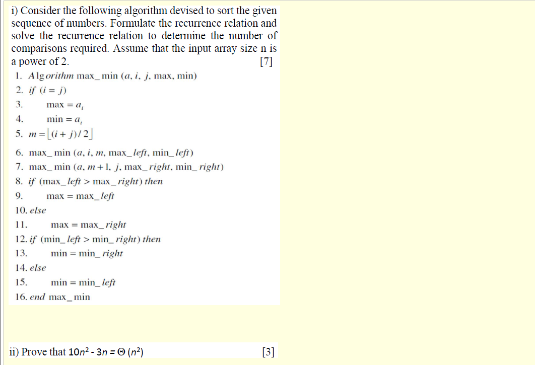 Solved min = a i) Consider the following algorithm devised | Chegg.com