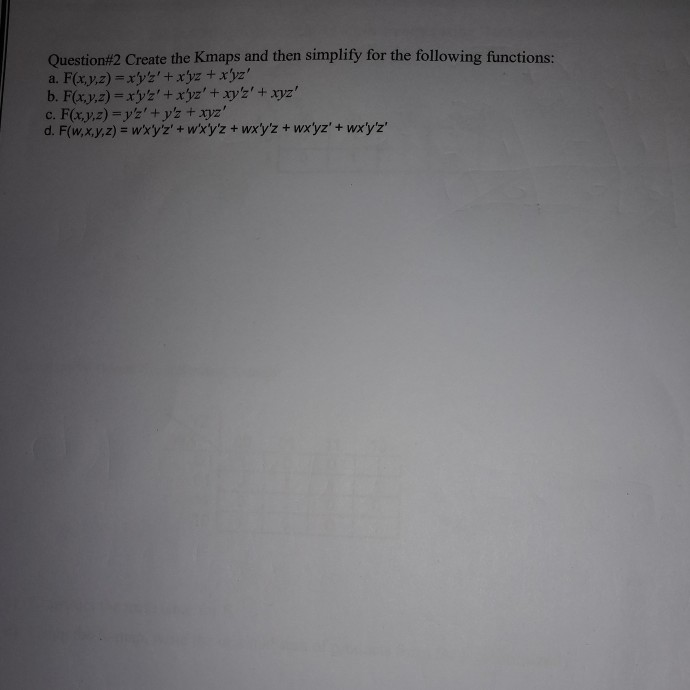 Solved Question#2 Create the Kmaps and then simplify for the | Chegg.com