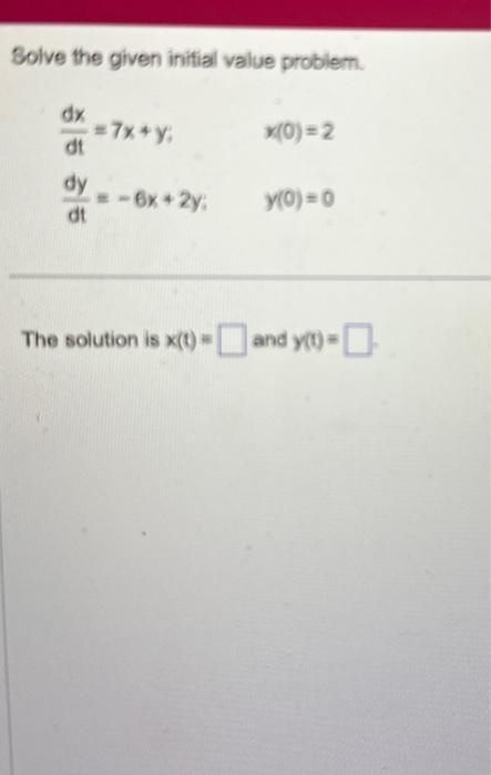 Solved Solve the given initial value problem. | Chegg.com