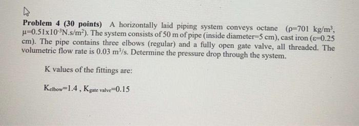 Solved Problem 4 (30 points) A horizontally laid piping | Chegg.com