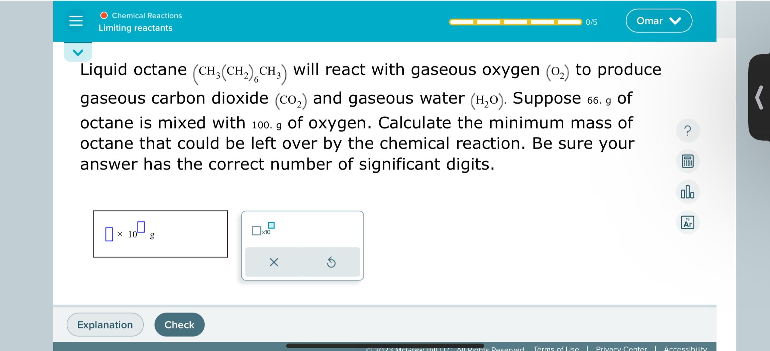Solved Liquid octane (CH3(CH2)6CH3) ﻿will react with gaseous | Chegg.com
