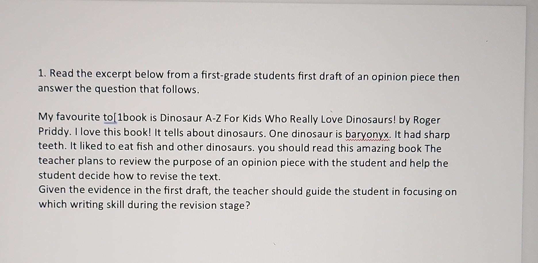 1. Read the excerpt below from a first-grade students | Chegg.com