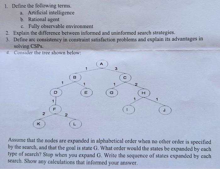 Solved 1. Define the following terms. a. Artificial | Chegg.com