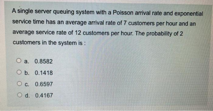 Solved A single server queuing system with a Poisson arrival | Chegg.com