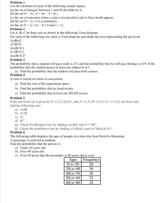 Solved Problem 1 List the elements of each of the following | Chegg.com