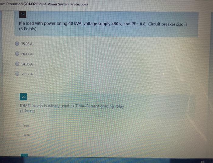 Solved tom Protection (201-0610513-1-Power System | Chegg.com