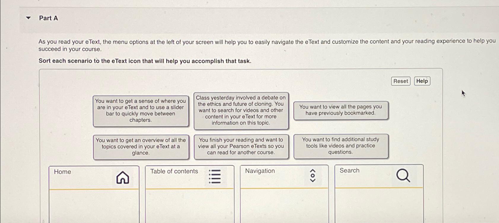 Solved Part AAs you read your eText, the menu options at the | Chegg.com
