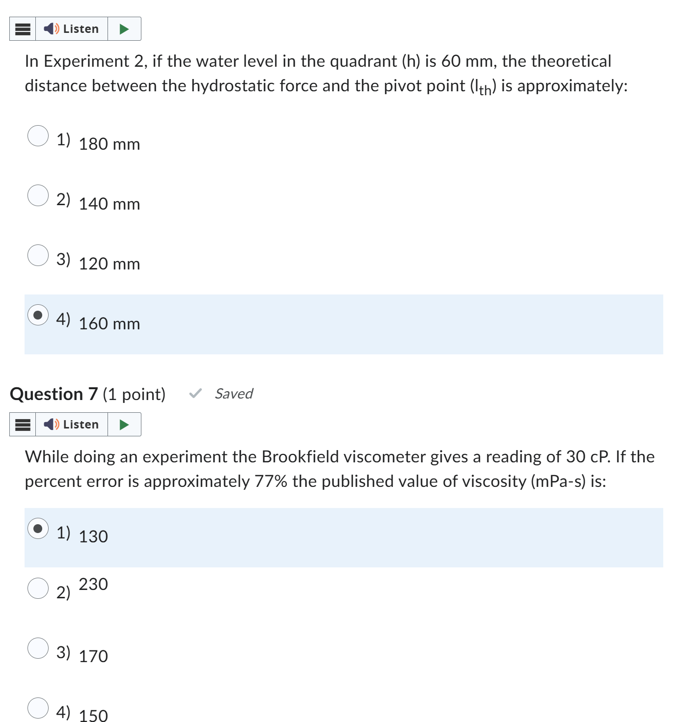 Solved Question 8 (1 ﻿point)Where is the center of pressure | Chegg.com