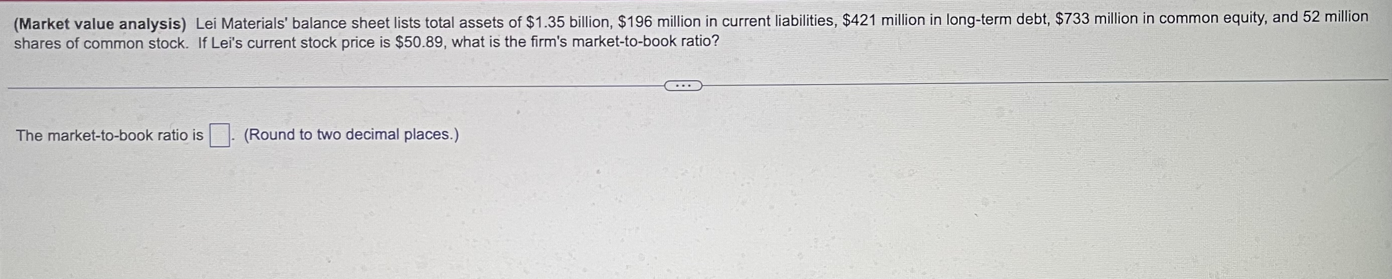 Solved (Market value analysis) ﻿Lei Materials' balance sheet | Chegg.com