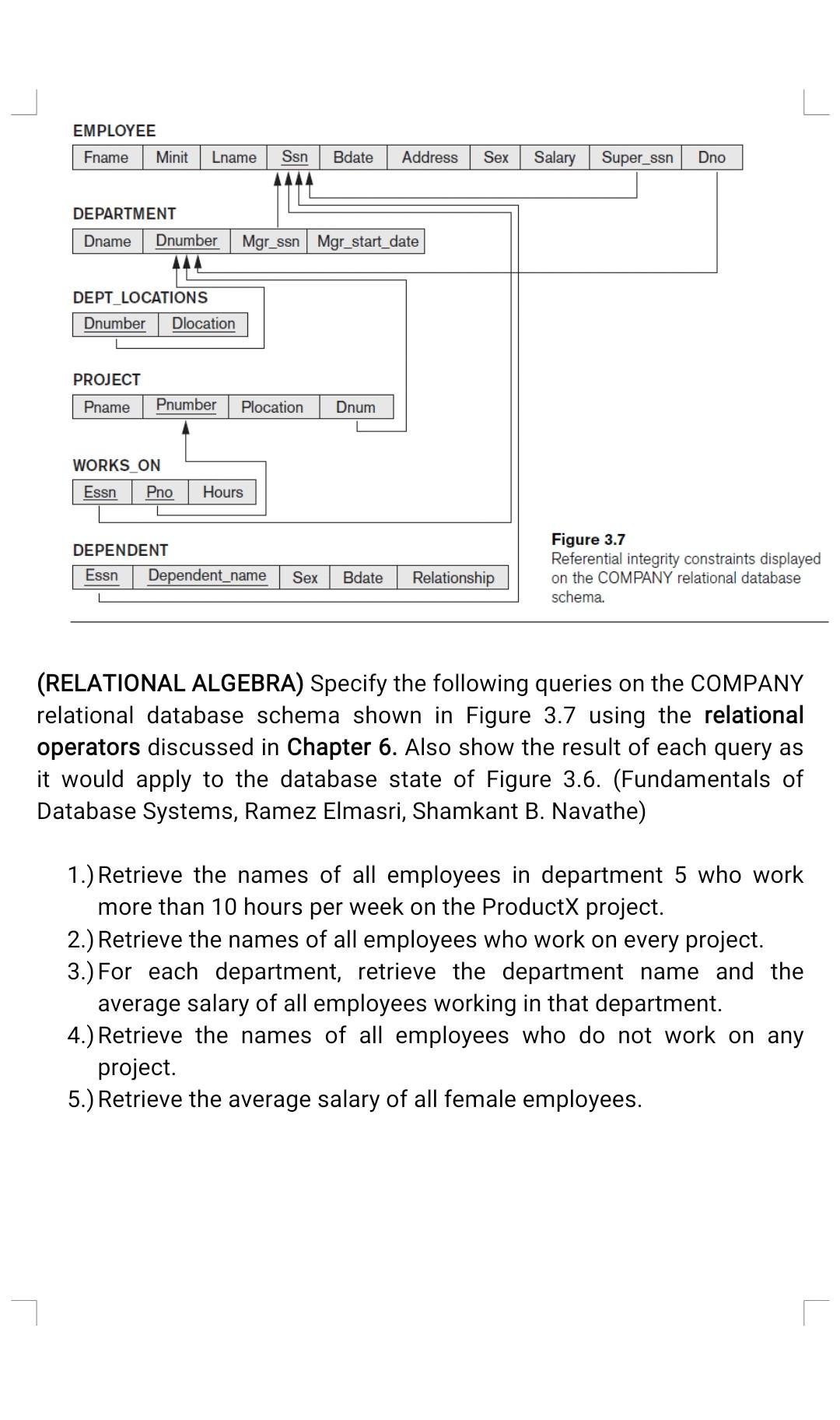 Solved Figure 3.6 One possible database state for the | Chegg.com