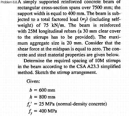 Solved Problem 6.8 A simply supported reinforced concrete | Chegg.com