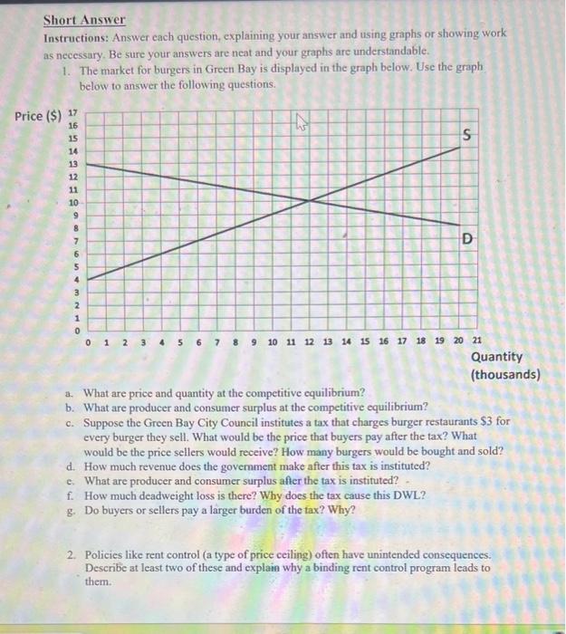 Solved Short Answer Instructions: Answer each question, | Chegg.com
