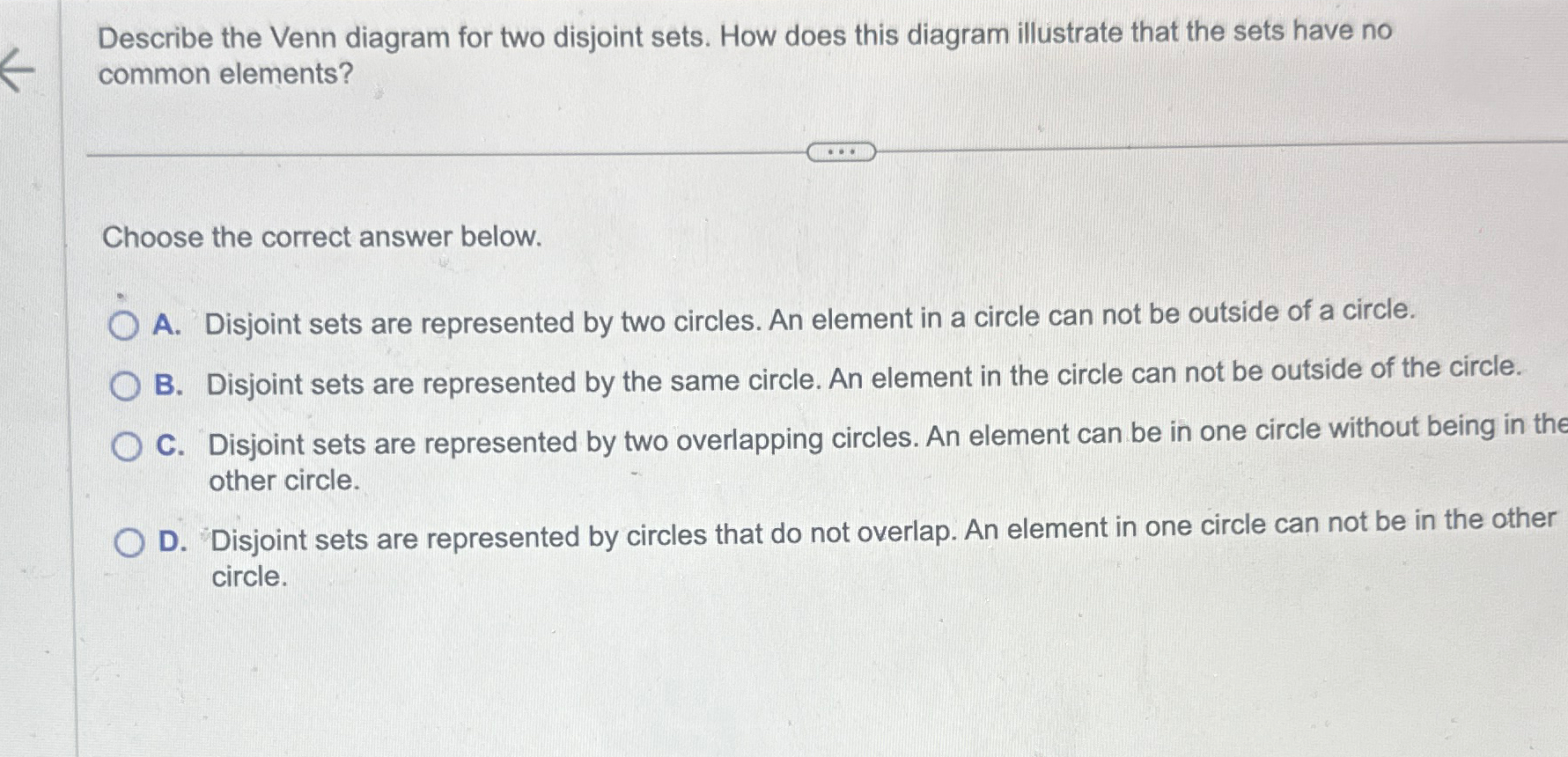 Solved Describe the Venn diagram for two disjoint sets. How | Chegg.com