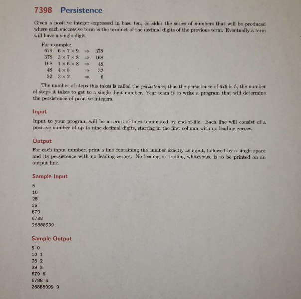Solved 7398 Persistence > Given a positive integer expressed | Chegg.com