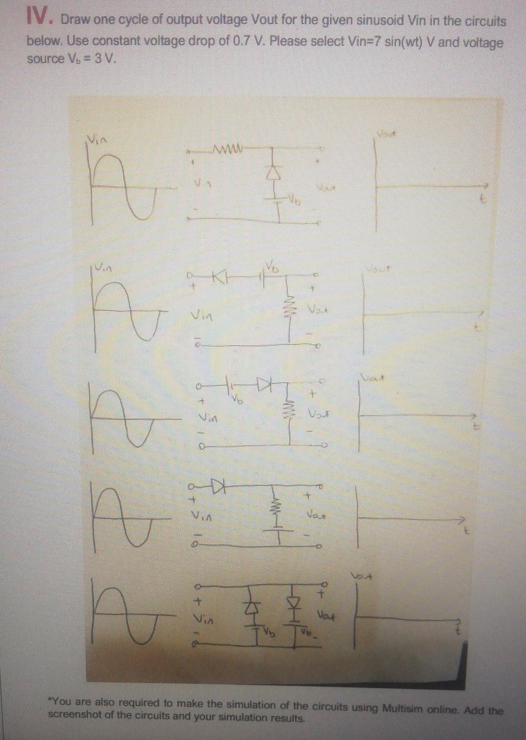 Solved 1V. Draw one cycle of output voltage Vout for the | Chegg.com