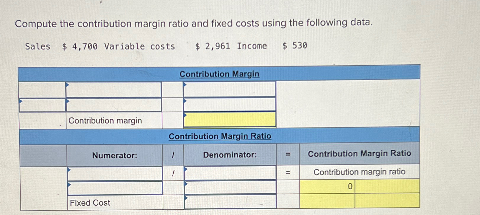 Solved Compute the contribution margin ratio and fixed costs | Chegg.com