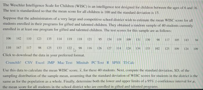 Solved The Weschler Intelligence Scale for Children (WISC) | Chegg.com
