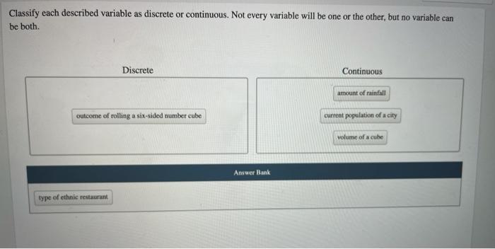 Solved Classify each described variable as discrete or | Chegg.com