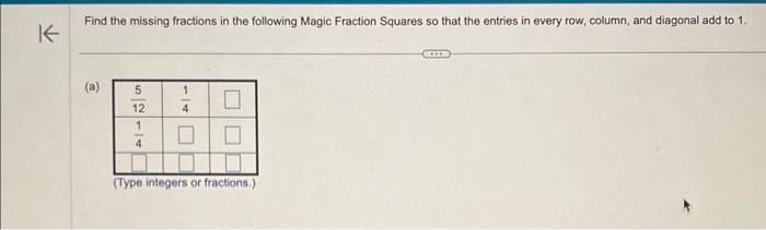 Solved Find the missing fractions in the following Magic | Chegg.com
