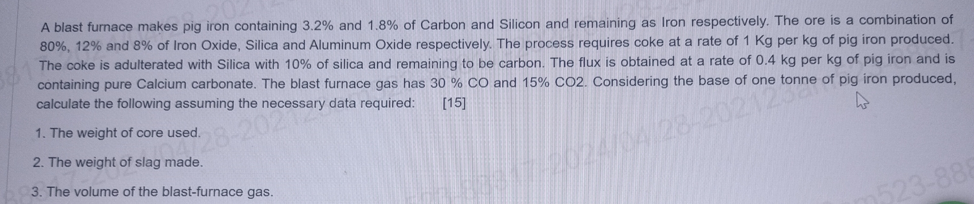 Solved A blast furnace makes pig iron containing 3.2% ﻿and | Chegg.com