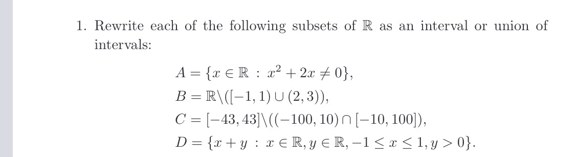 Solved Rewrite each of the following subsets of R ﻿as an | Chegg.com