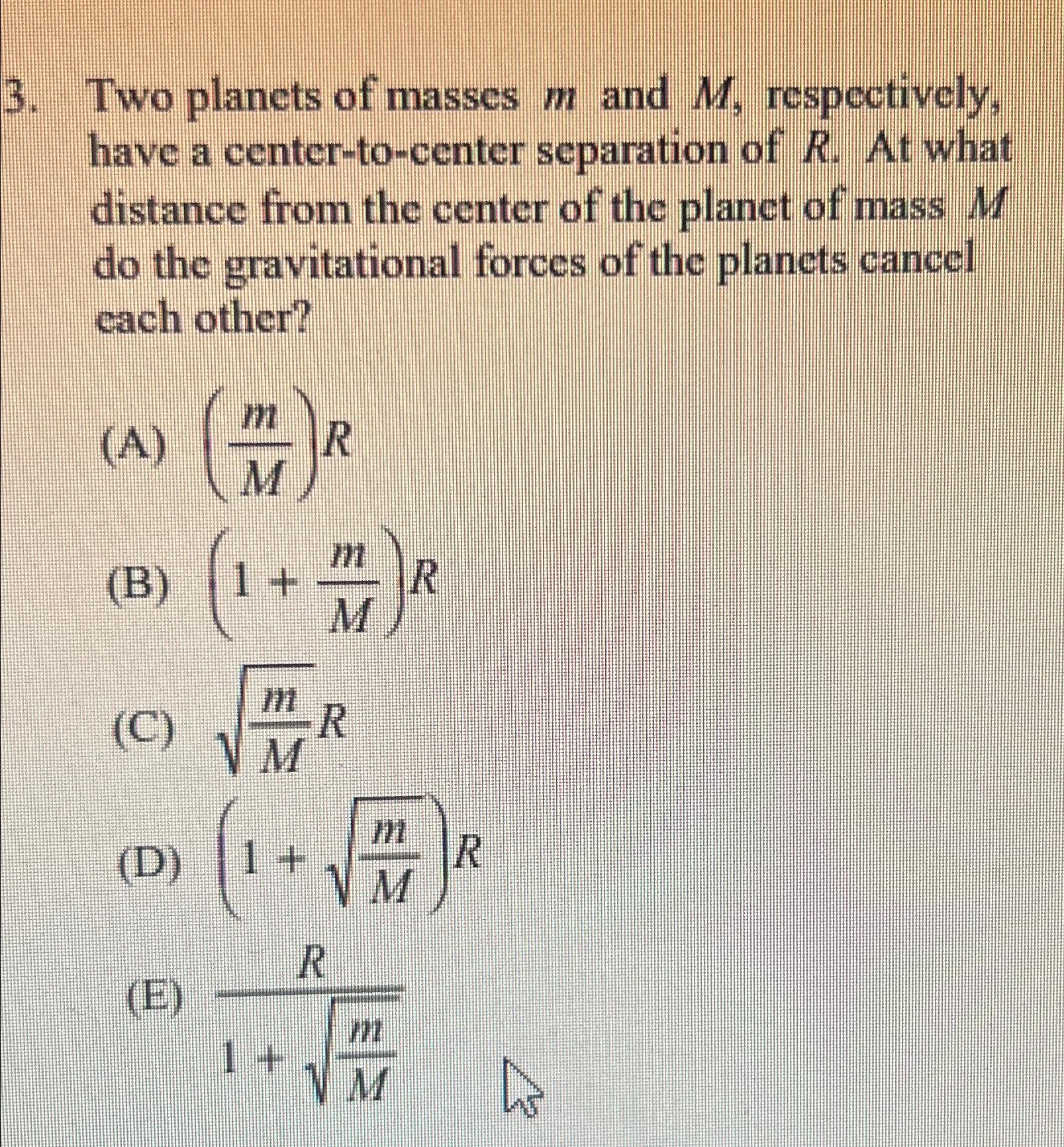 Solved Two planets of masses m and M, respectively, have a | Chegg.com