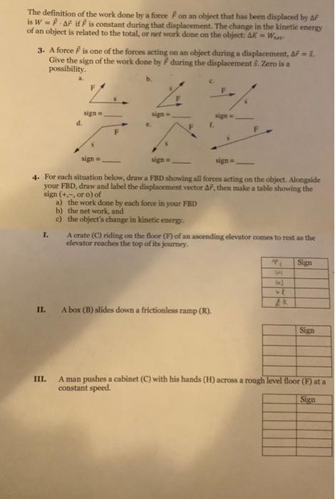 Solved The definition of the work done by a force F on an | Chegg.com