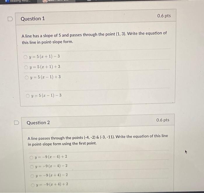 Solved A line has a slope of 5 and passes through the point | Chegg.com