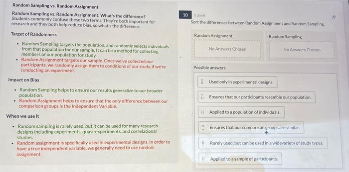 Solved 10 1 polet Sort the differences between Random | Chegg.com
