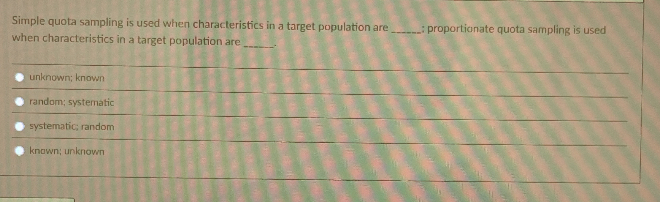 Solved Simple quota sampling is used when characteristics in | Chegg.com
