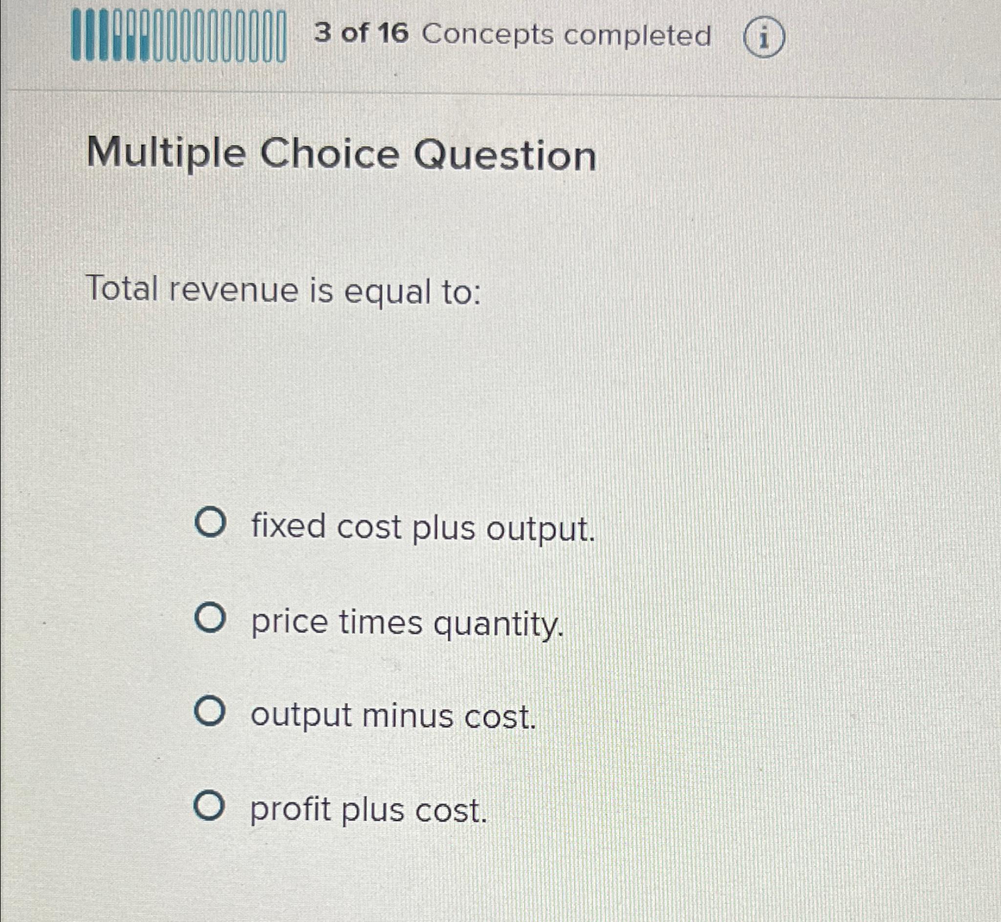 Solved 3 ﻿of 16 ﻿Concepts completed(i)Multiple Choice | Chegg.com