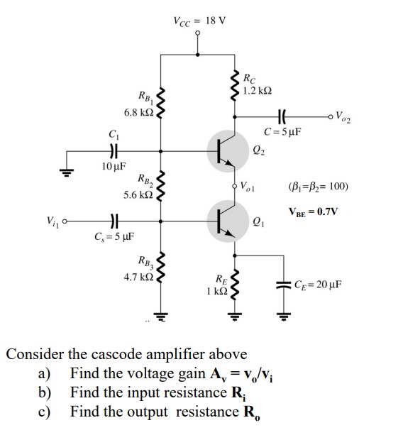 Solved Consider the cascode amplifier abovea) ﻿Find the | Chegg.com