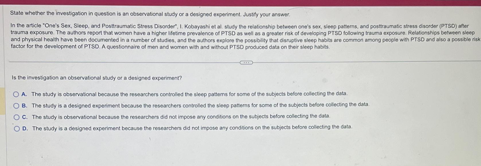 Solved State whether the investigation in question is an | Chegg.com