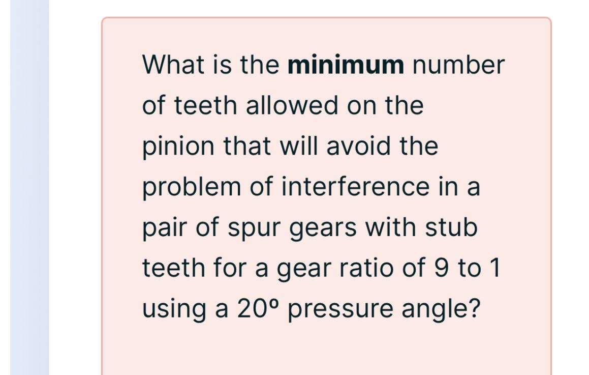 Solved What is the minimum number of teeth allowed on the | Chegg.com