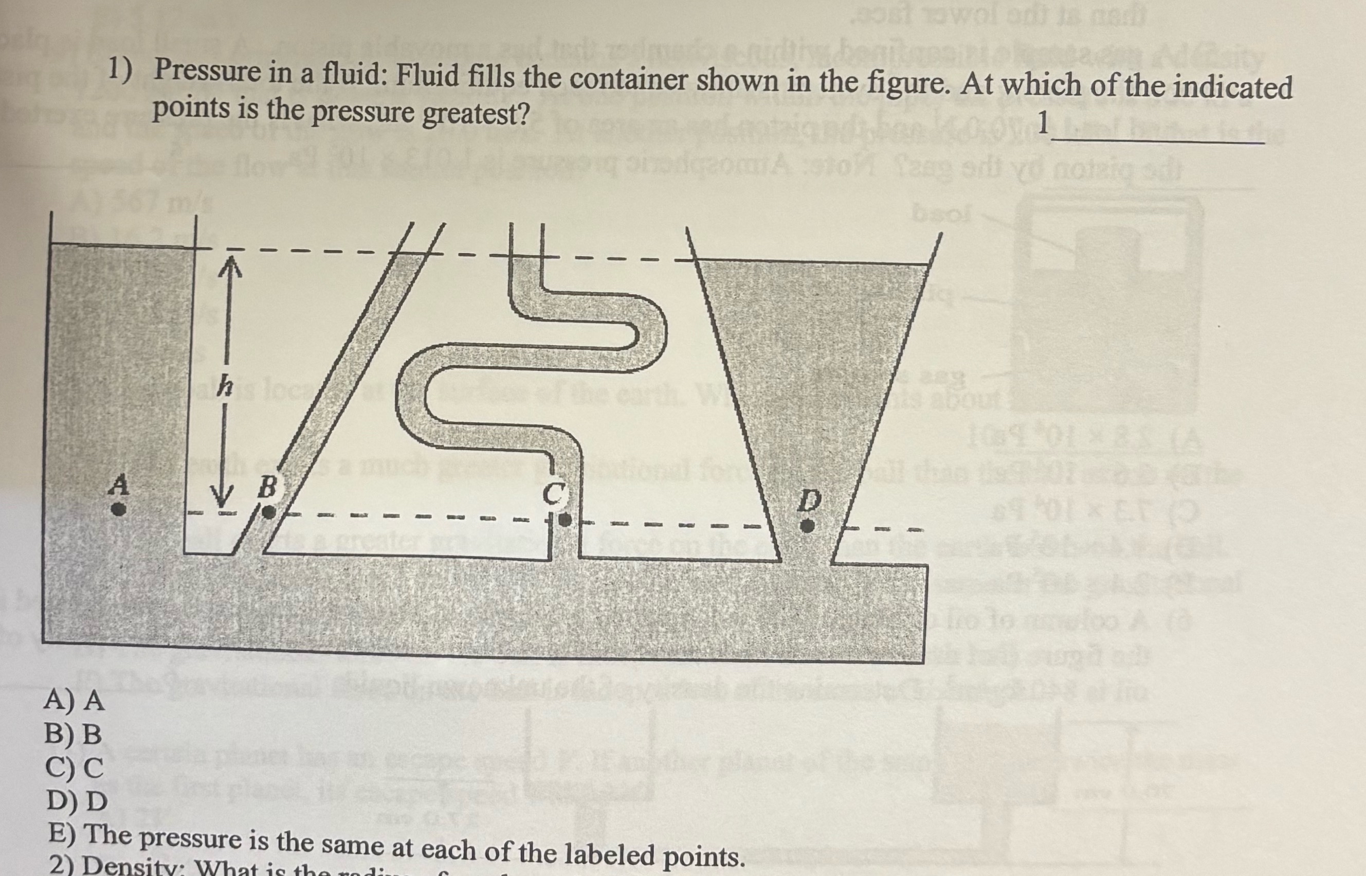 Solved Pressure in a fluid: Fluid fills the container shown | Chegg.com