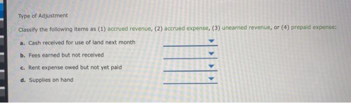 Solved Type of Adjustment Classify the following items as | Chegg.com