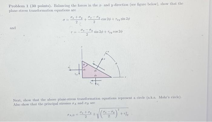Solved Problem 1 ( 30 points). Balancing the forces in the x | Chegg.com