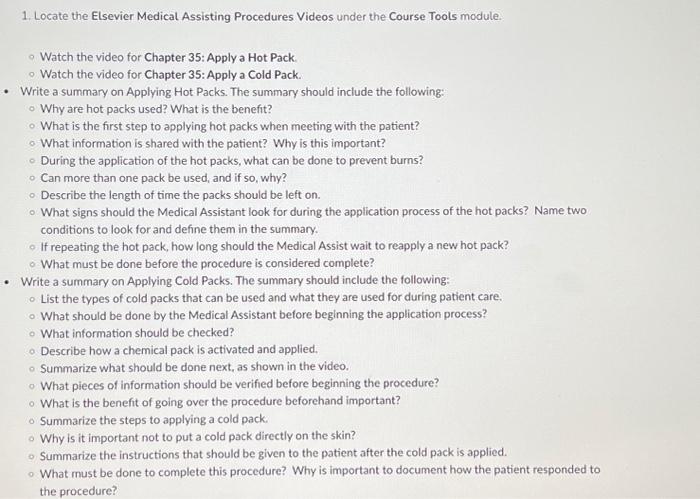 Solved 1. Locate the Elsevier Medical Assisting Procedures | Chegg.com