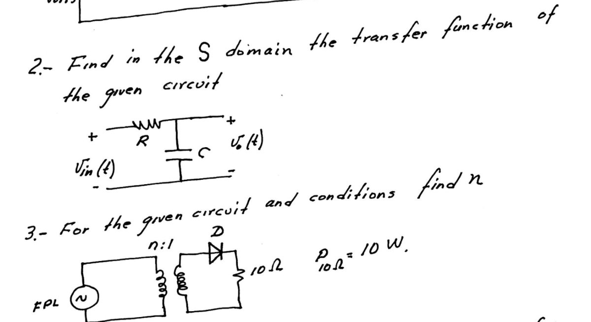 Solved find in ﻿the s ﻿domain transfer function of ﻿the | Chegg.com